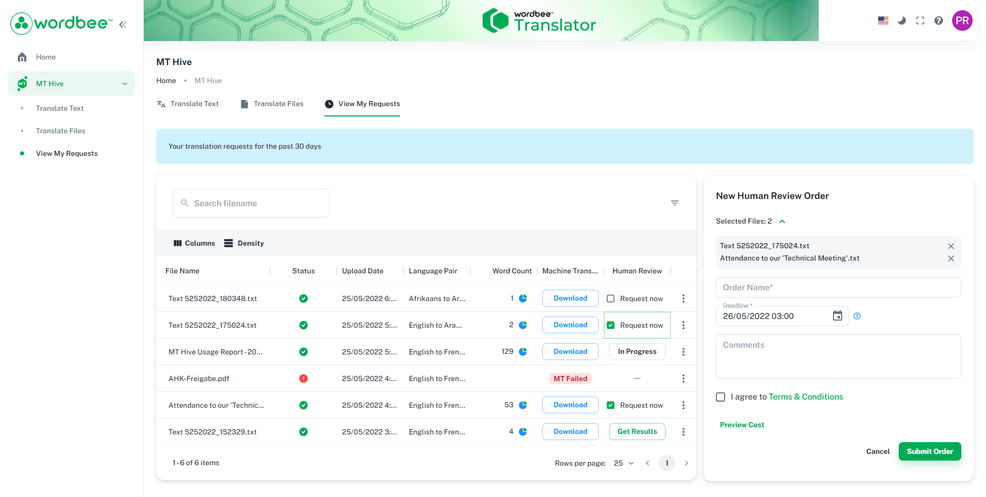 How to use MT Hive for instant translation and post-editing requests